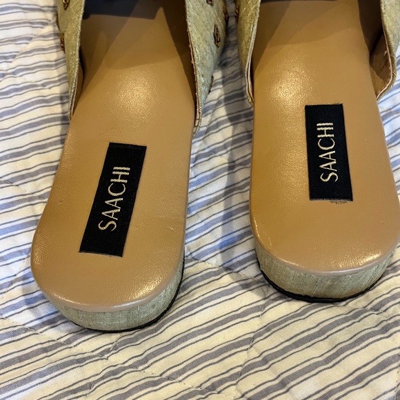 SAACHI | Shoes | Saachi Green Silk Beaded Mules Sz 9 Nwot | Poshmark